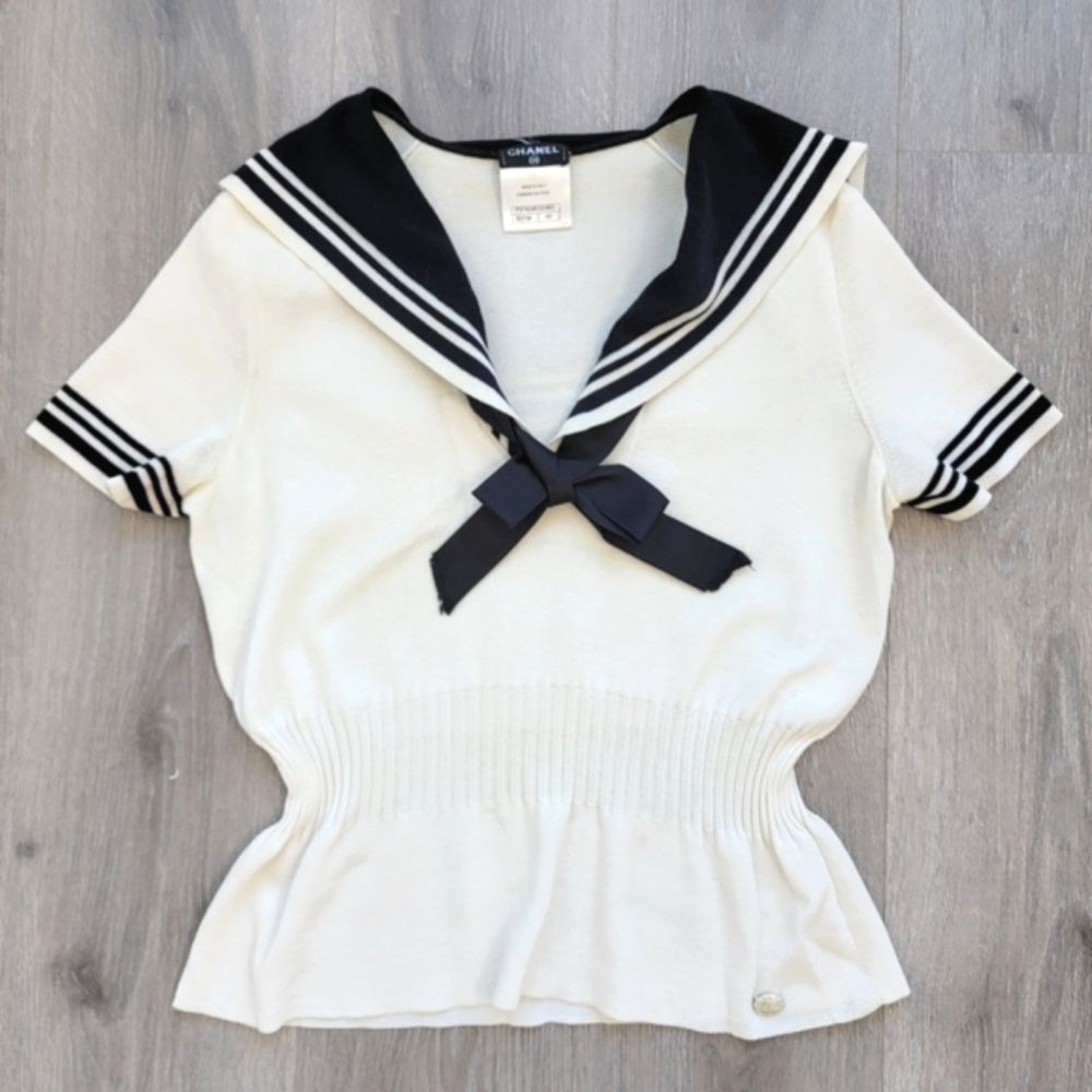 Chanel 2010 Sailor Top Bow White 40 - Gem